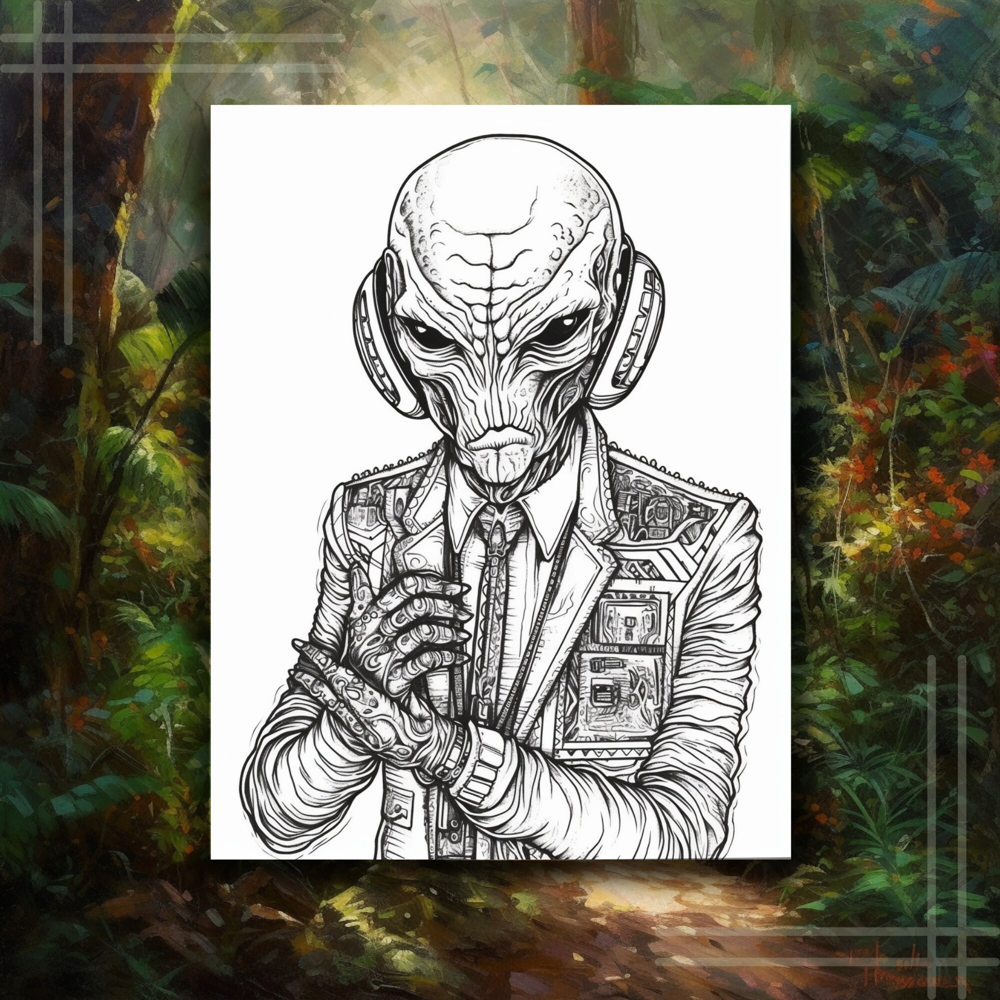 Alien Coloring Pages for Adults Instant Digital Printable Fun Mindful ...