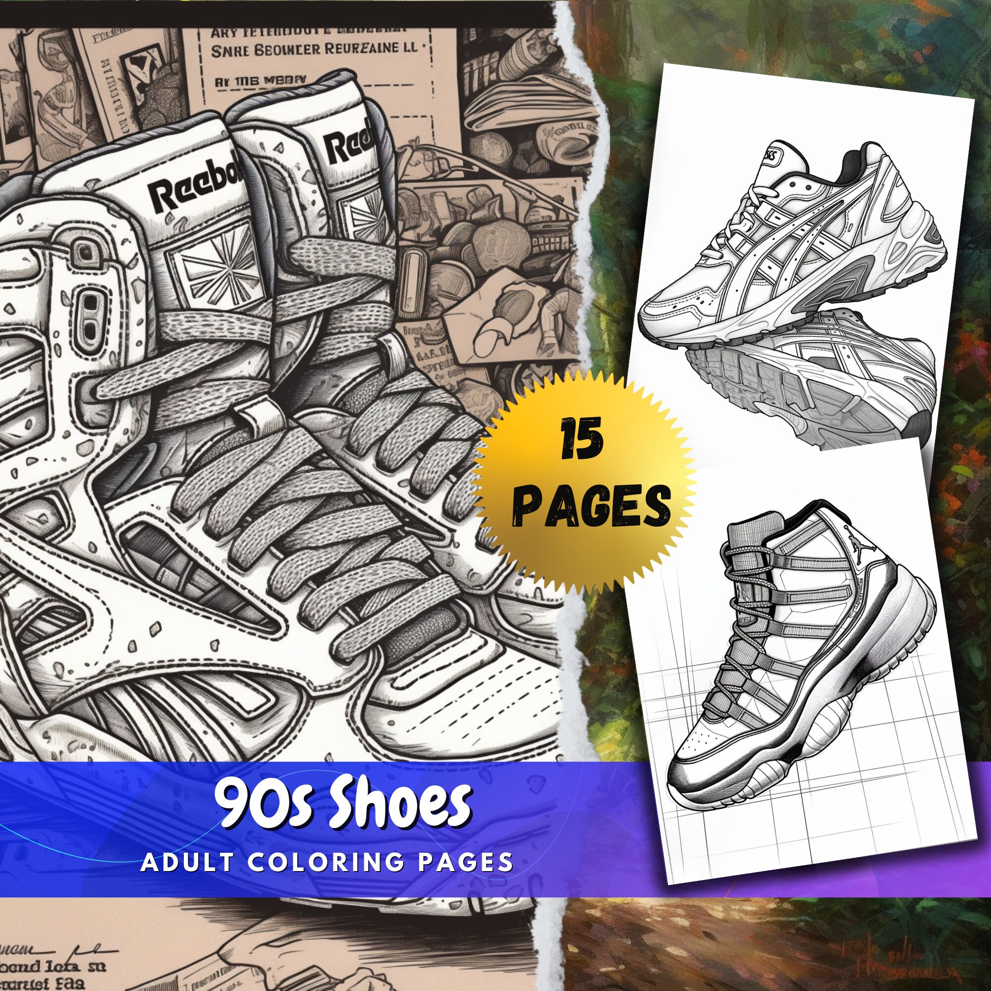 Nostalgic 90s Retro Sneaker Coloring Pages Perfect Gift for Him and Her ...