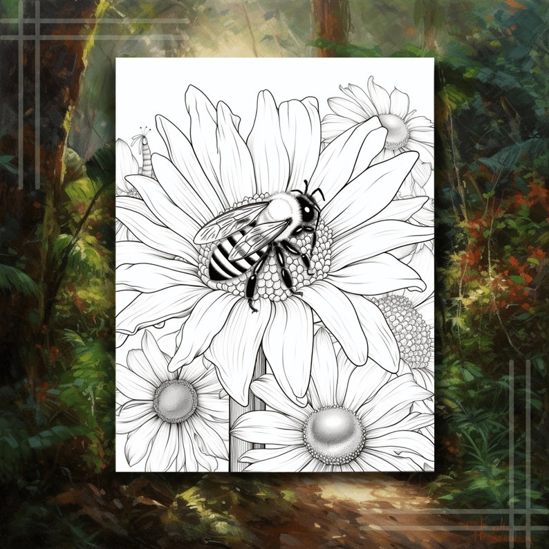 Bee Coloring Pages for Adults Instant Download PDF Adult Fun Honey Bee ...