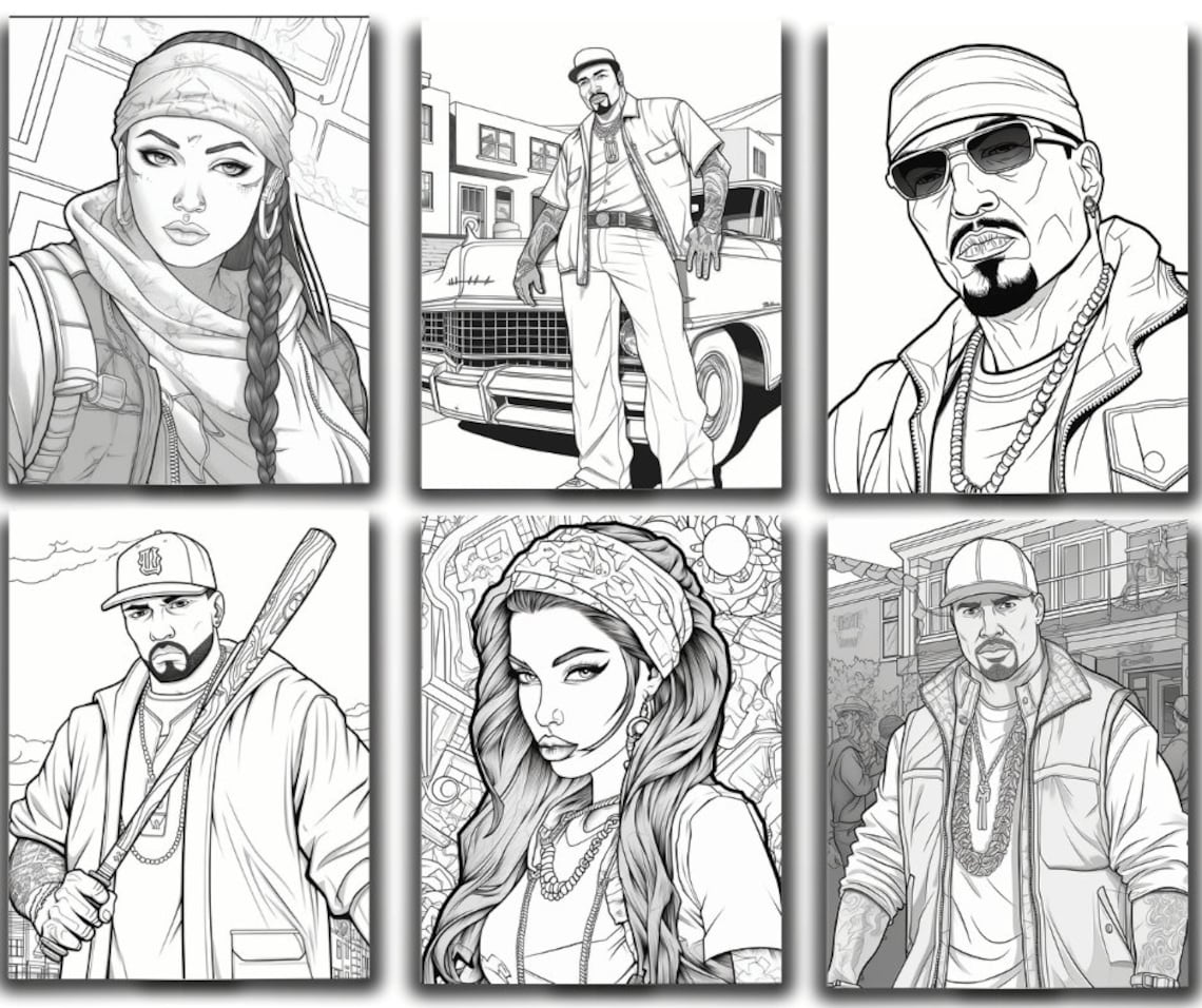 Chicano Coloring Pages for Adults Grayscale Art | Mexican Gangster ...