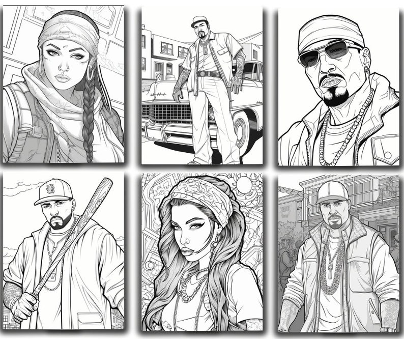 Chicano Coloring Pages for Adults Grayscale Art | Mexican Gangster ...