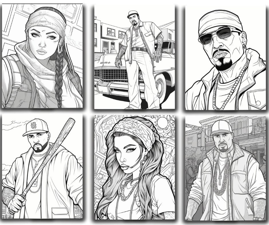 Chicano Coloring Pages for Adults Grayscale Art | Mexican Gangster ...