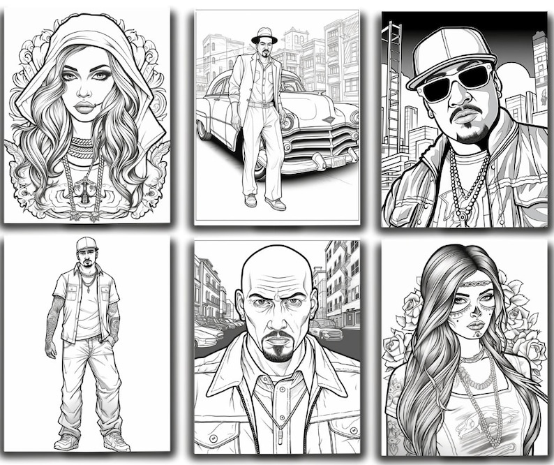Chicano Coloring Pages for Adults Grayscale Art | Mexican Gangster ...