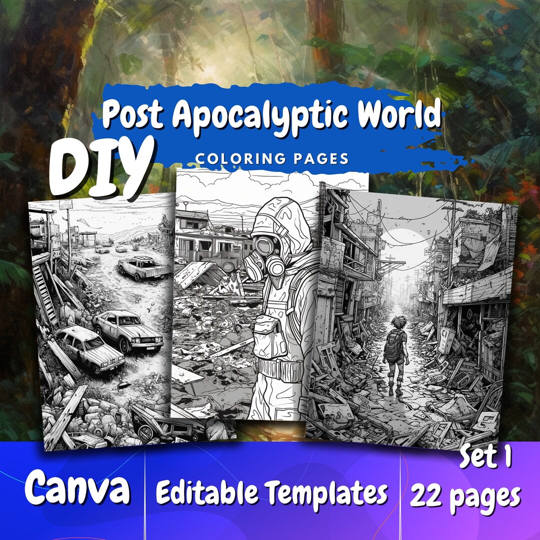 Post-apocalyptic DIY Coloring Book Chronicles Wanderer Themed Pages Gas ...