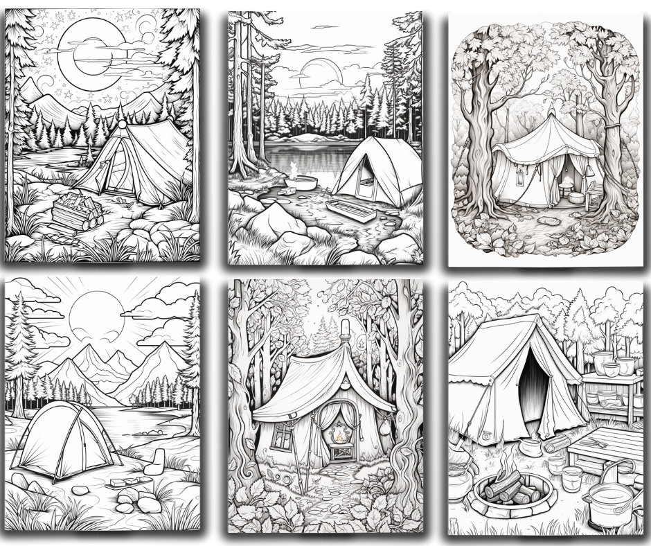 Outdoor Adventure: Camping Coloring Pages for Relaxation - Etsy