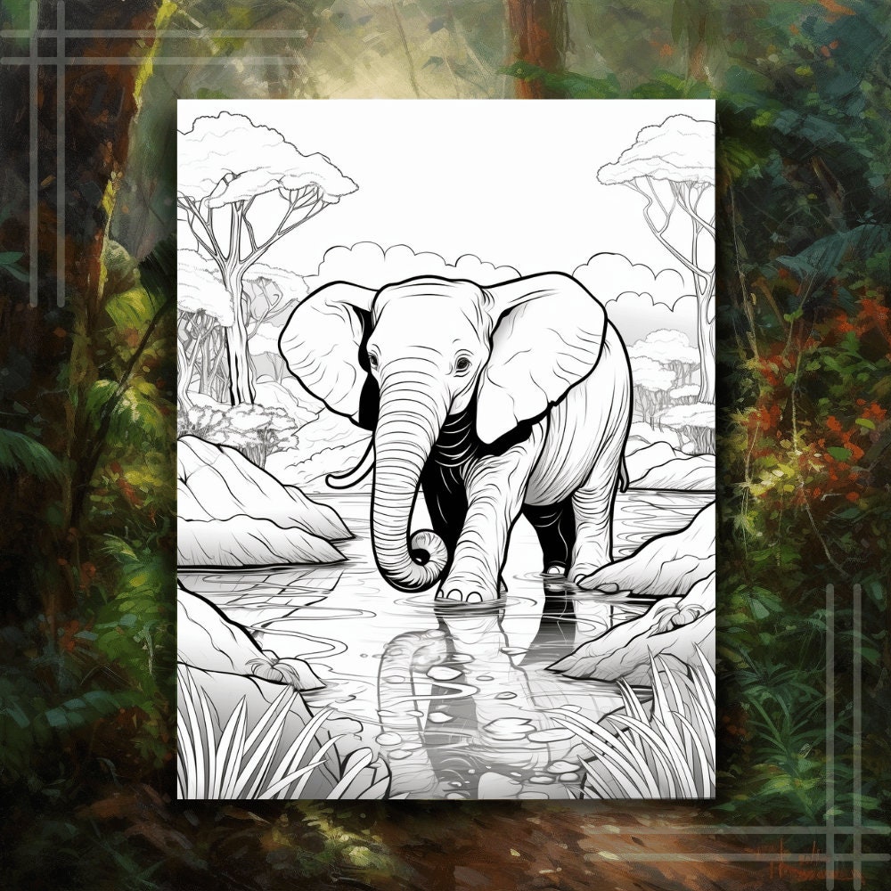 Realistic Elephant Coloring Pages and Greyscale Color Therapy Pages for ...