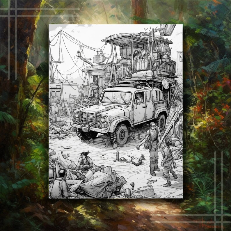 Post-apocalyptic Coloring Pages | Grayscale Dystopian Art for Adults ...