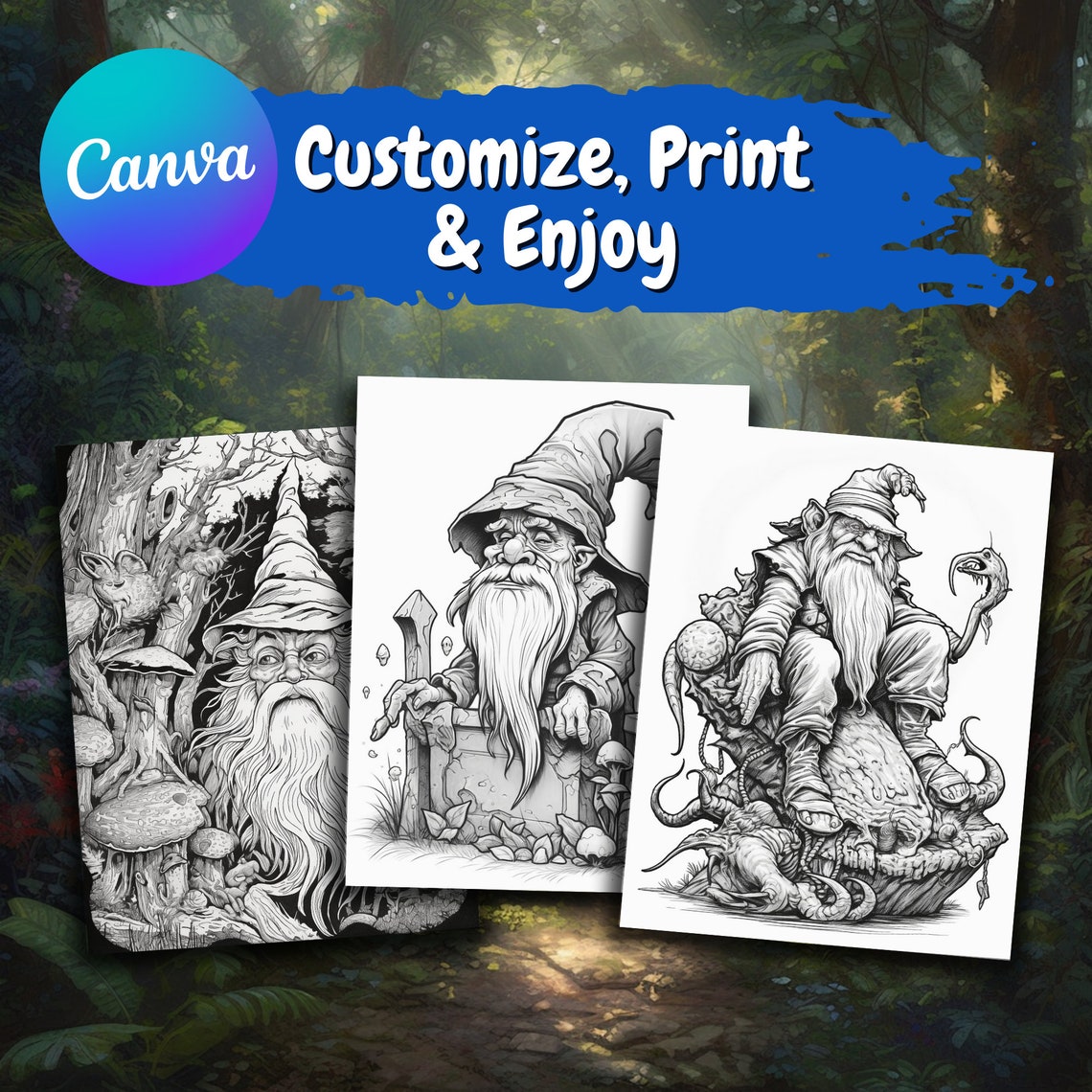 Creepy Evil Gnome Line Art Coloring Pages for Halloween - Etsy
