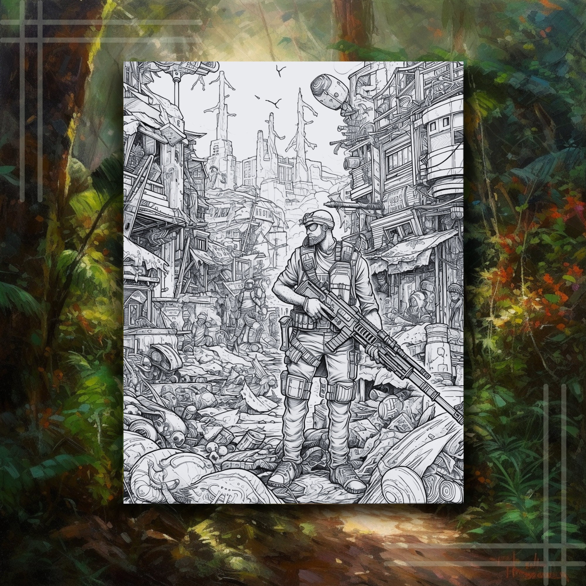 Post-apocalyptic DIY Coloring Book Chronicles Wanderer Themed Pages Gas ...