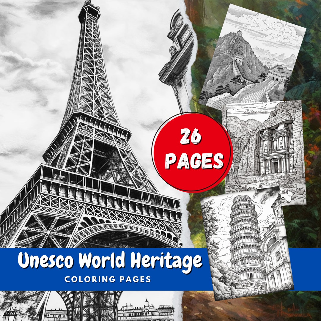 Famous Places Travel Coloring Pages Digital Download for Adult Relax ...