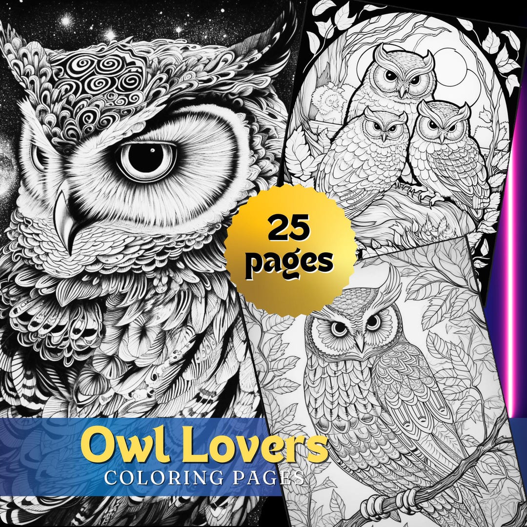 Owl Coloring Pages Grayscale Art Therapy Printable for Instant Download ...