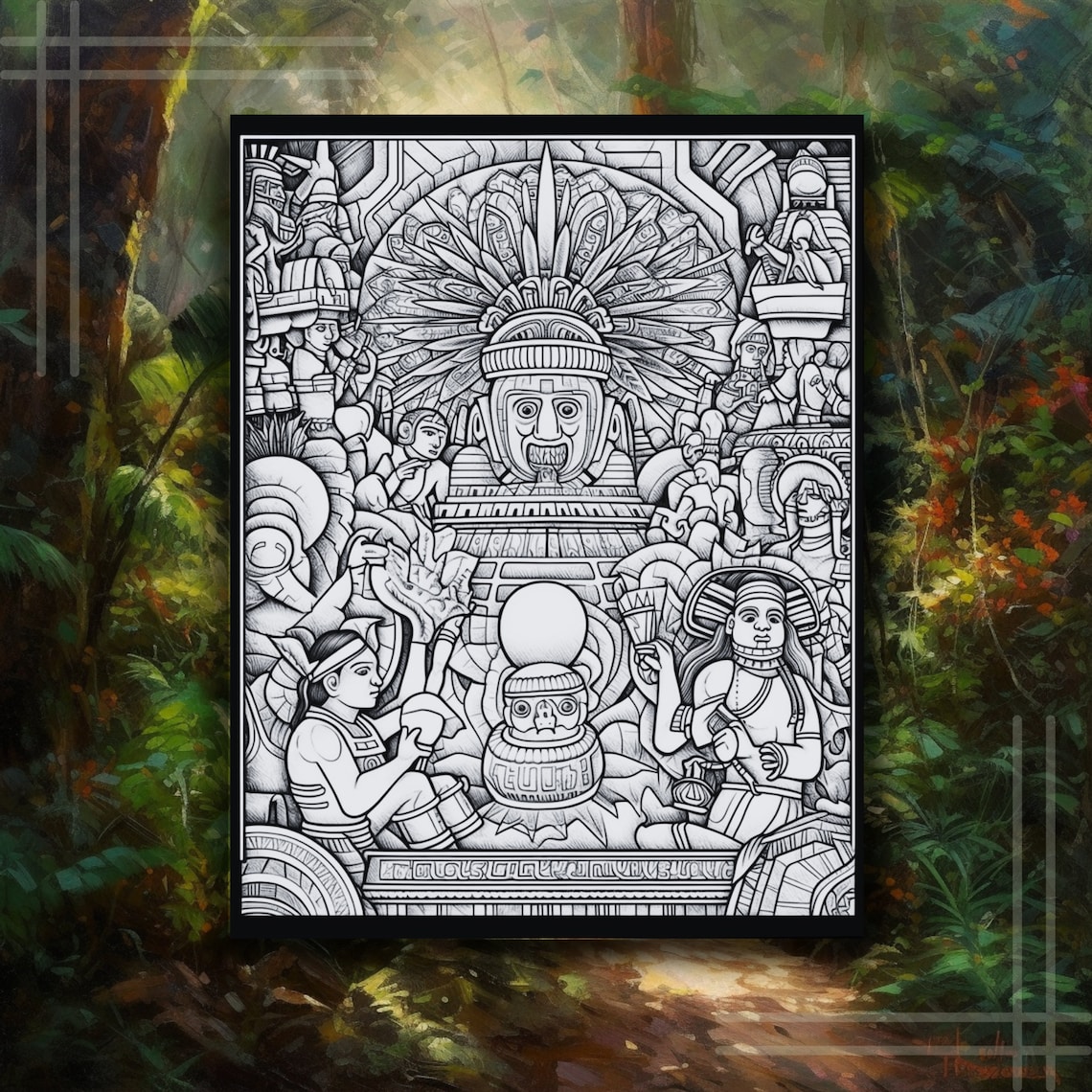 Aztec Coloring Pages Set With Beautiful Native American Line Art ...