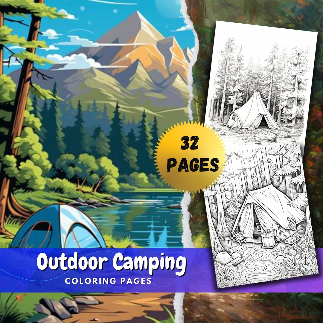 Outdoor Adventure: Camping Coloring Pages for Relaxation - Etsy