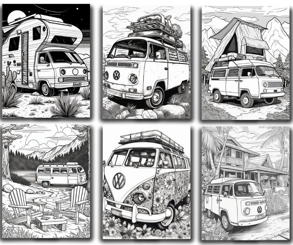 Voltswagan Van Coloring Pages - Vintage Camper Van Coloring Book ...