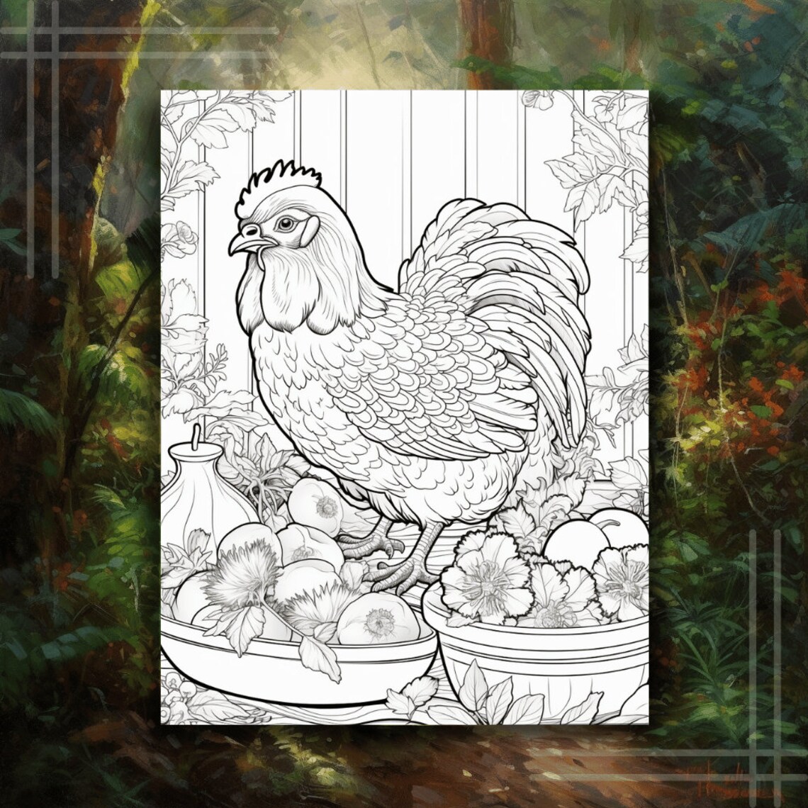 Realistic Chicken Coloring Pages Greyscale Adult Coloring Pages for ...