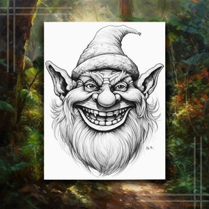 Grayscale Halloween Evil Gnome Coloring Pages for All Ages, Evil Garden ...