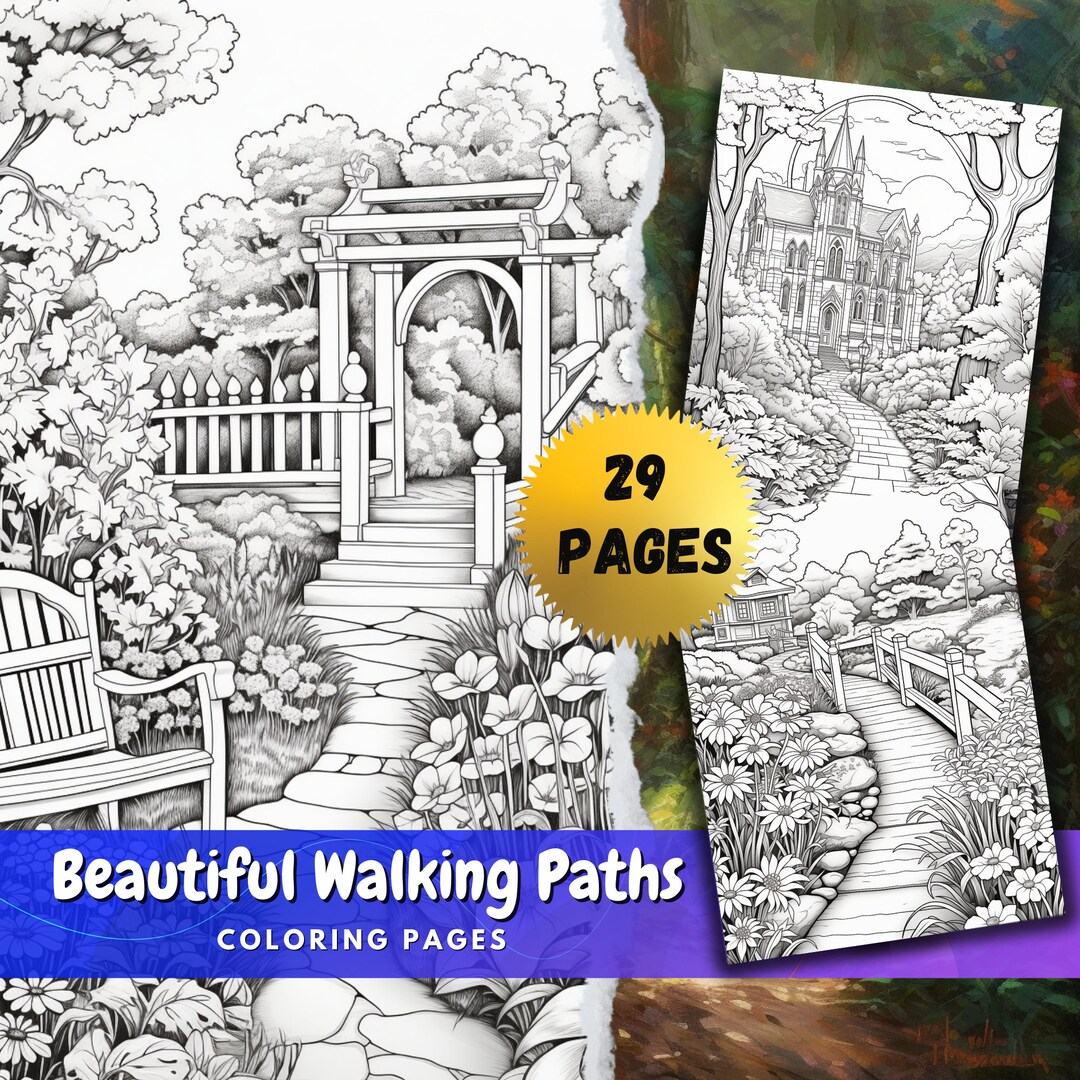 Serene Landscape Coloring Pages - Scenic Walking Paths for Relaxation ...