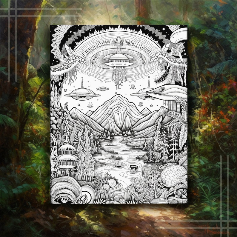 Printable DIY Cosmic Coloring Pages Alien Art Galaxy Colors Moon Rocks ...