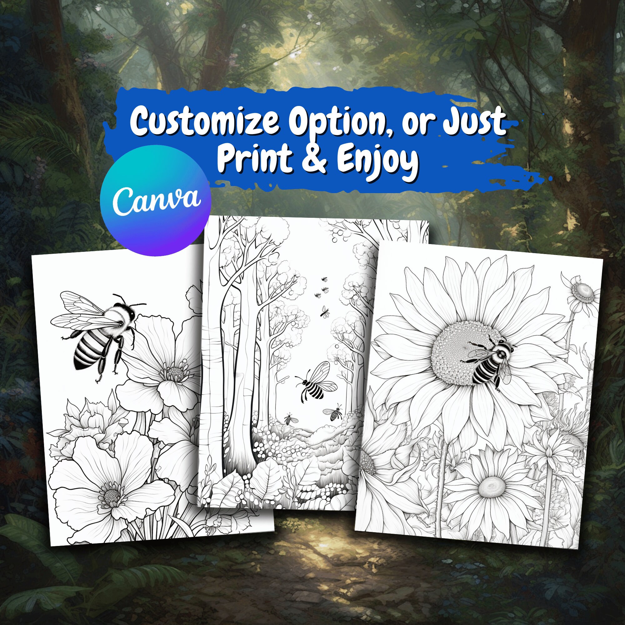 Bee Coloring Pages for Adults Instant Download PDF Adult Fun Honey Bee ...