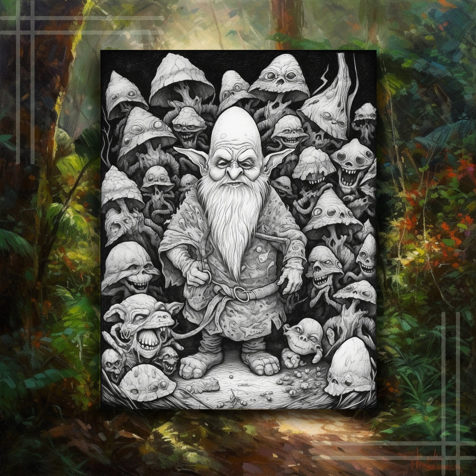 Creepy Evil Gnome Line Art Coloring Pages for Halloween - Etsy