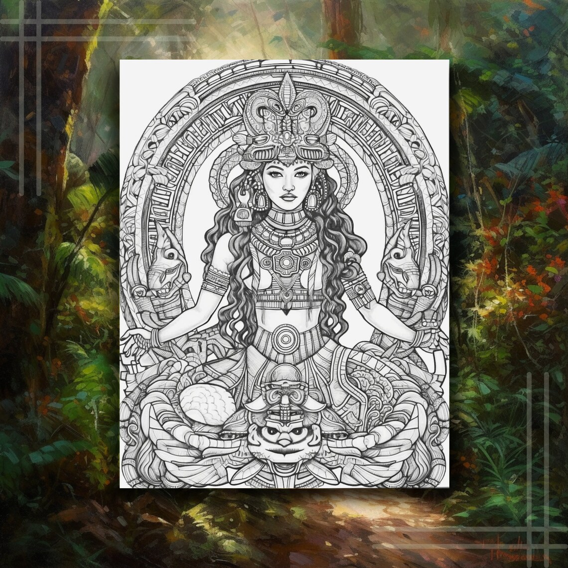 Aztec Coloring Pages Set With Beautiful Native American Line Art ...