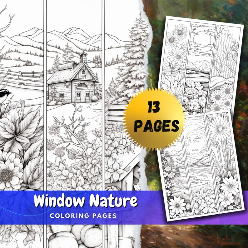 Beautiful Window View Landscape Coloring Pages for Mindful Relaxation ...