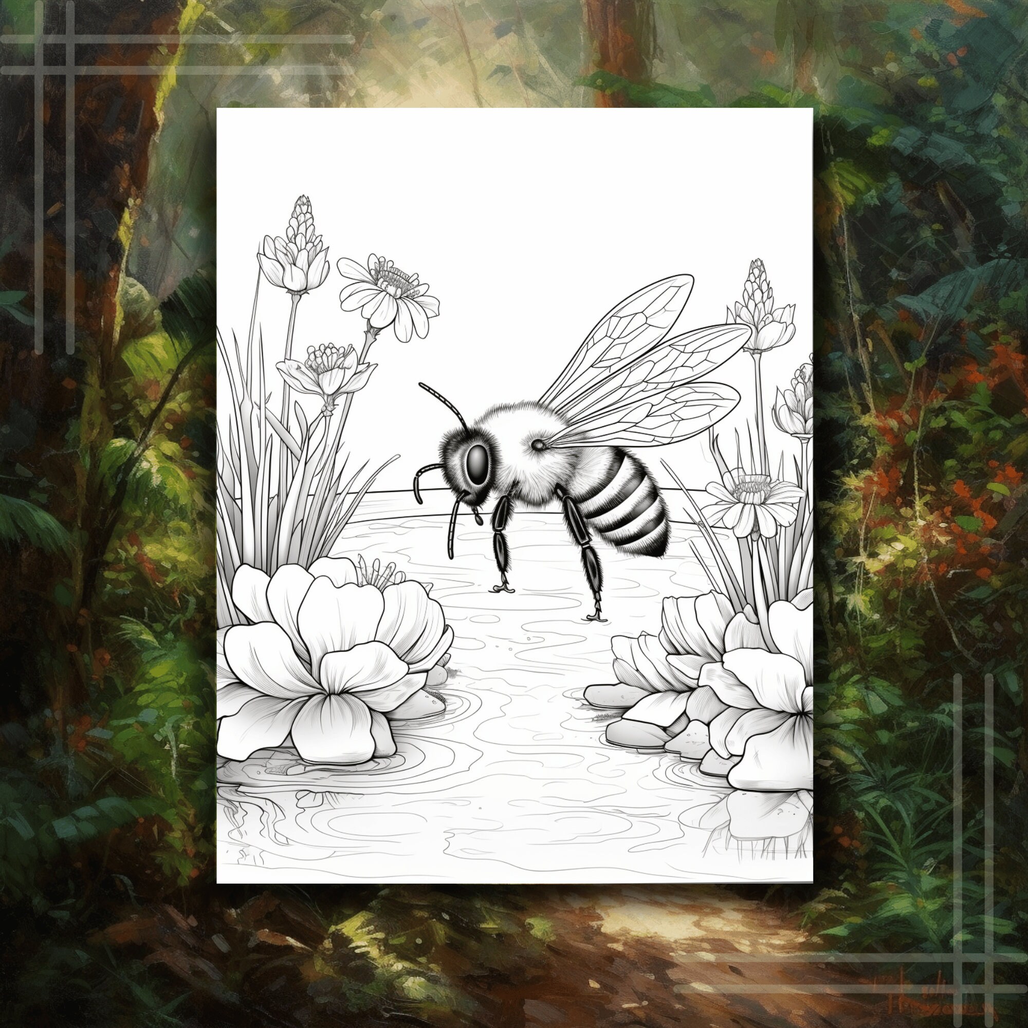 Bee Coloring Pages for Adults Instant Download PDF Adult Fun Honey Bee ...