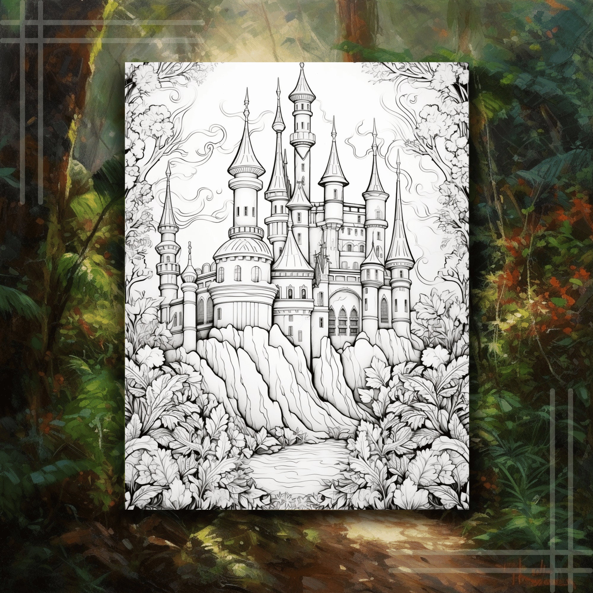 Fantasy Castle Coloring Pages for Adults Instant Download and Printable ...