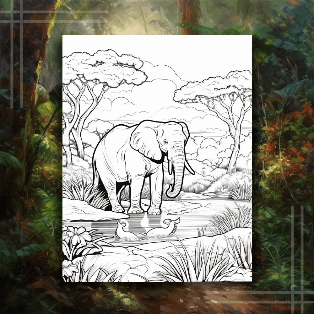 Realistic Elephant Coloring Pages and Greyscale Color Therapy Pages for ...