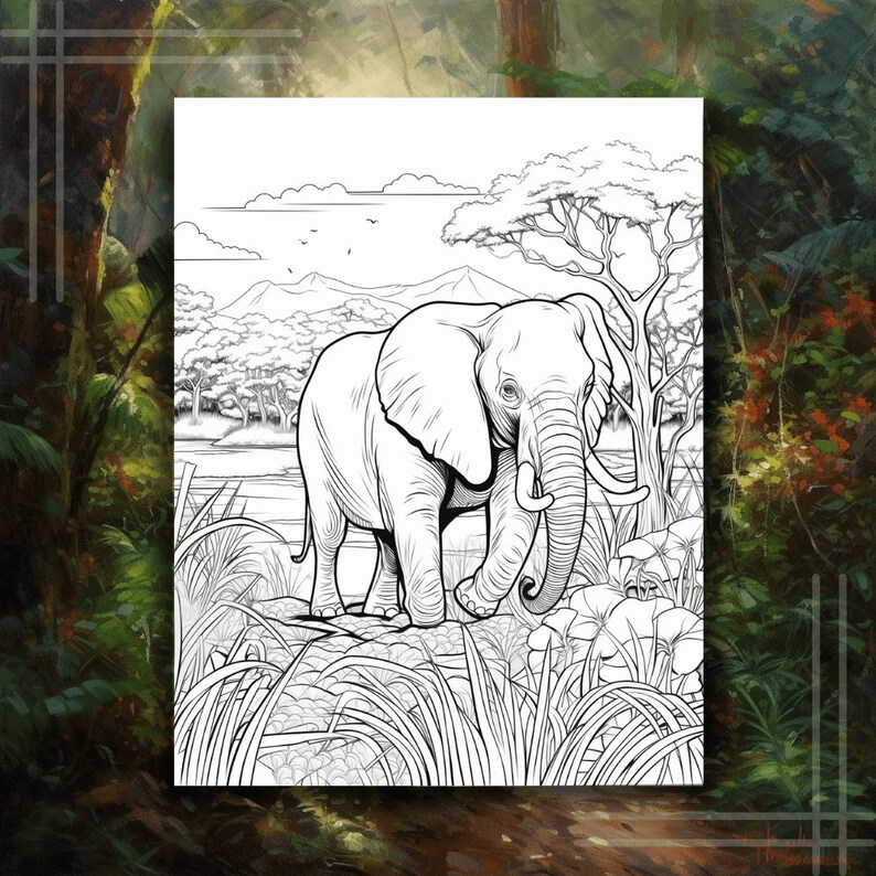 Realistic Elephant Coloring Pages and Greyscale Color Therapy Pages for ...