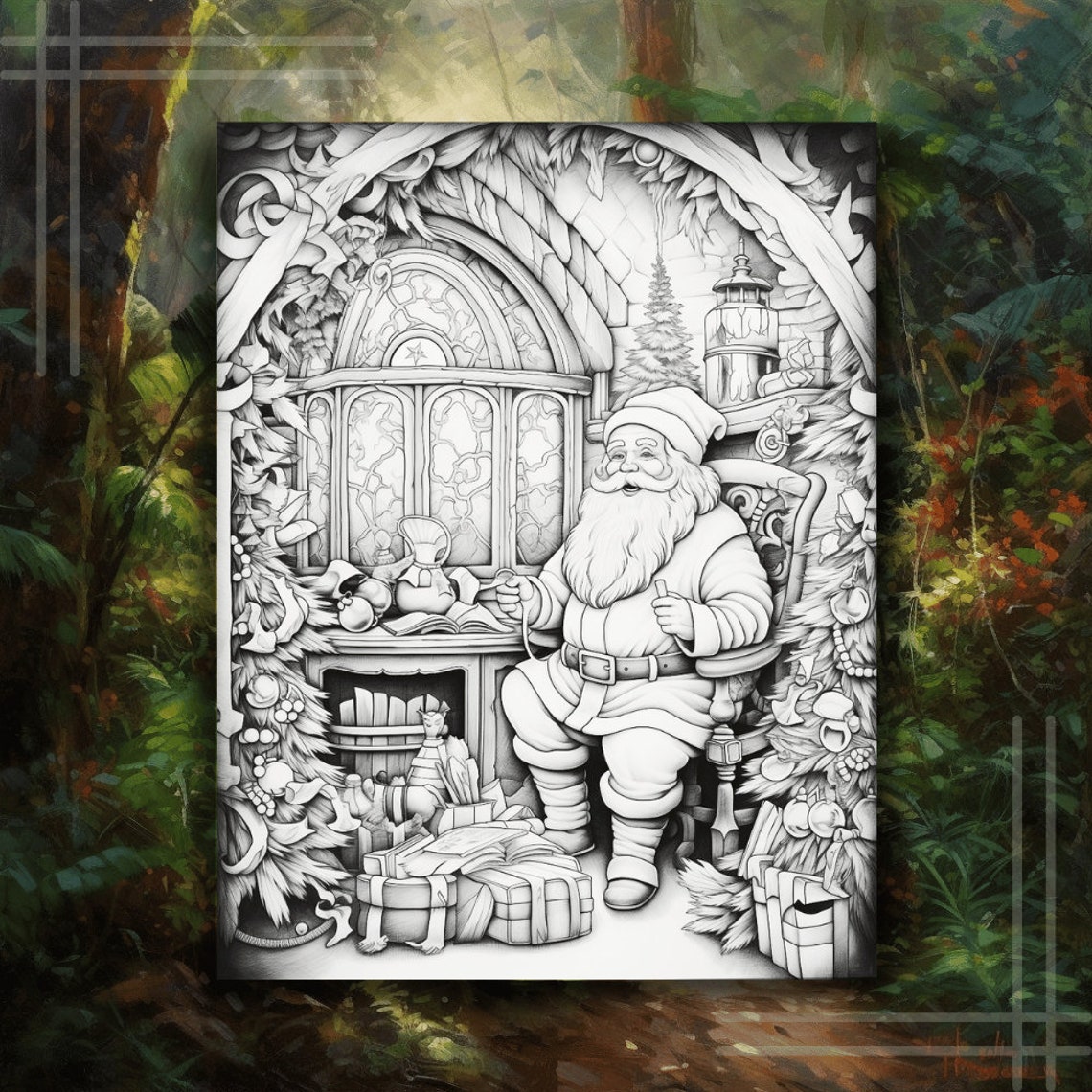 Greyscale Christmas Tree Coloring Pages and Santa Claus Coloring Pages ...