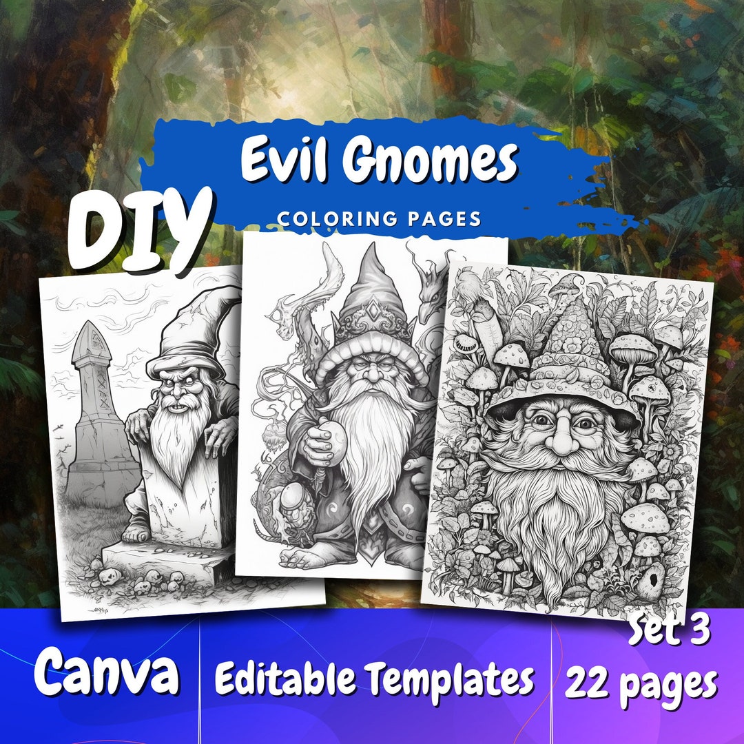 Creepy Evil Gnome Line Art Coloring Pages for Halloween - Etsy