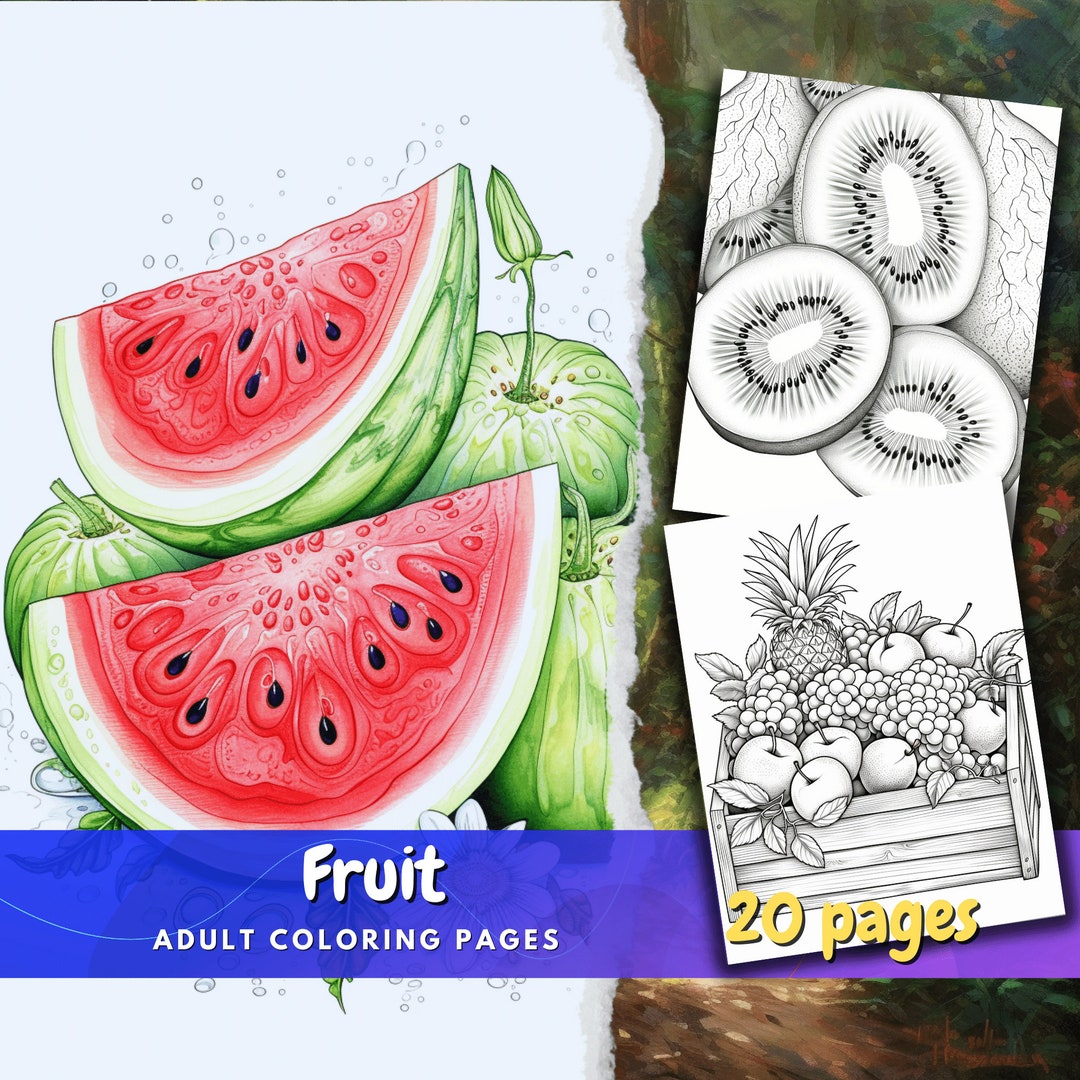 Mixed Fruit Coloring Pages With Unique Greyscale Color Therapy Fun - Etsy
