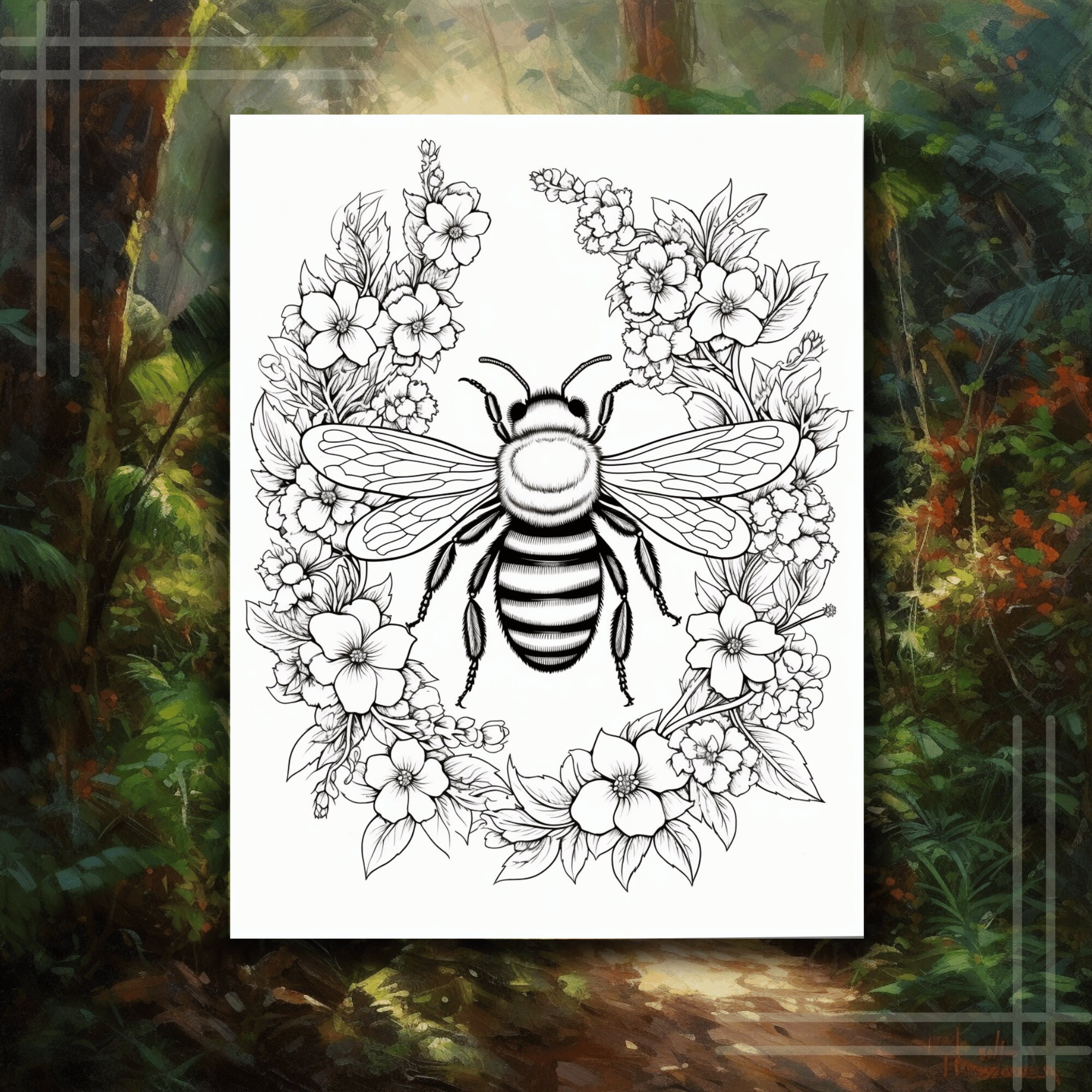 Bee Coloring Pages for Adults Instant Download PDF Adult Fun Honey Bee ...