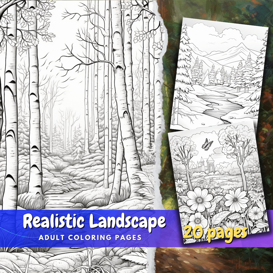 Realistic Landscape Coloring Pages for Greyscale Enthusiast - Etsy