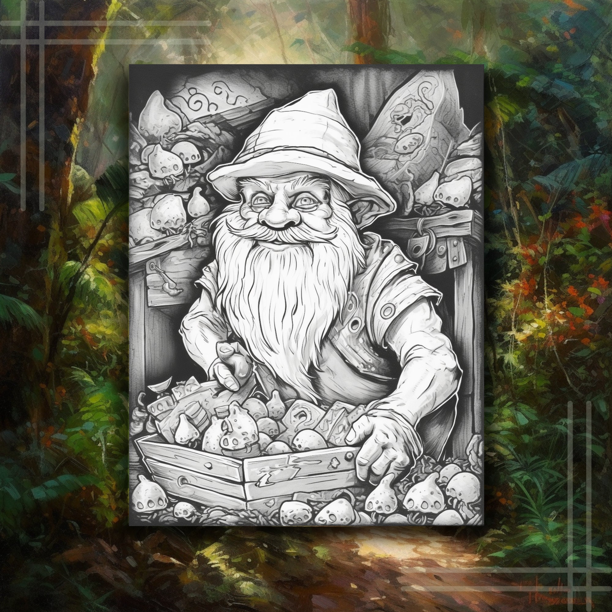 Grayscale Halloween Evil Gnome Coloring Pages for All Ages, Evil Garden ...