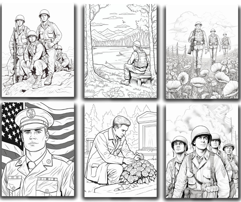 Veterans Day Coloring Pages for Military Color Therapy and Mindful ...