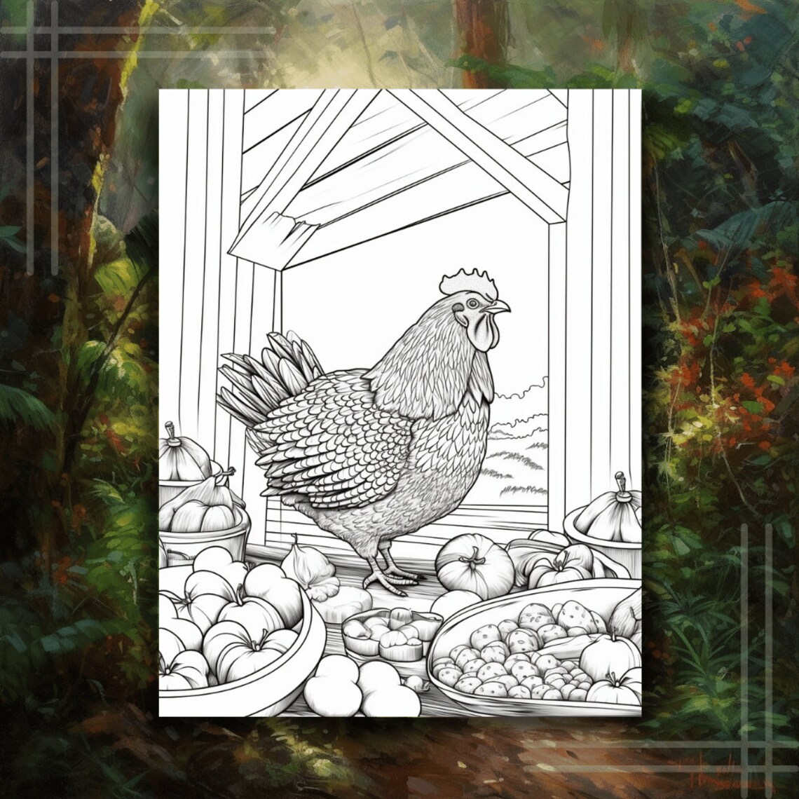 Realistic Chicken Coloring Pages Greyscale Adult Coloring Pages for ...