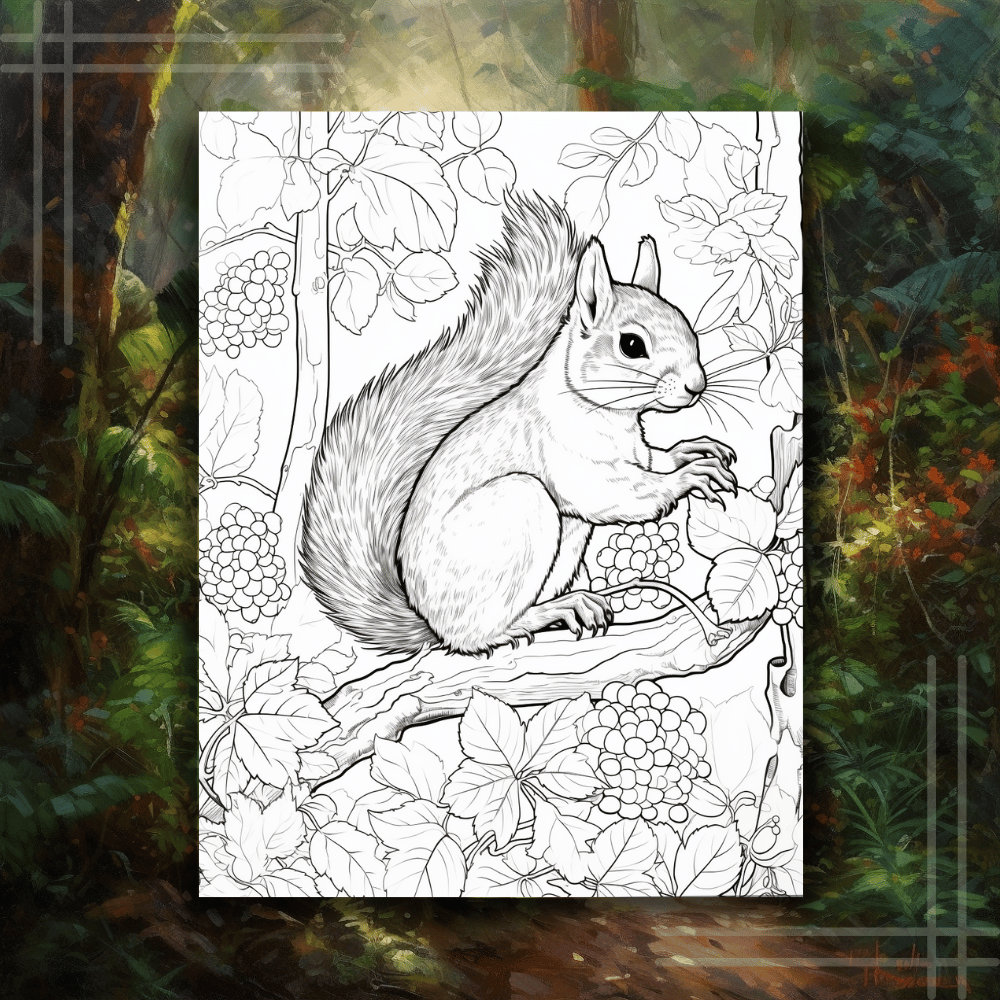 Realistic Squirrel Coloring Page With Greyscale Line Art for Instant ...