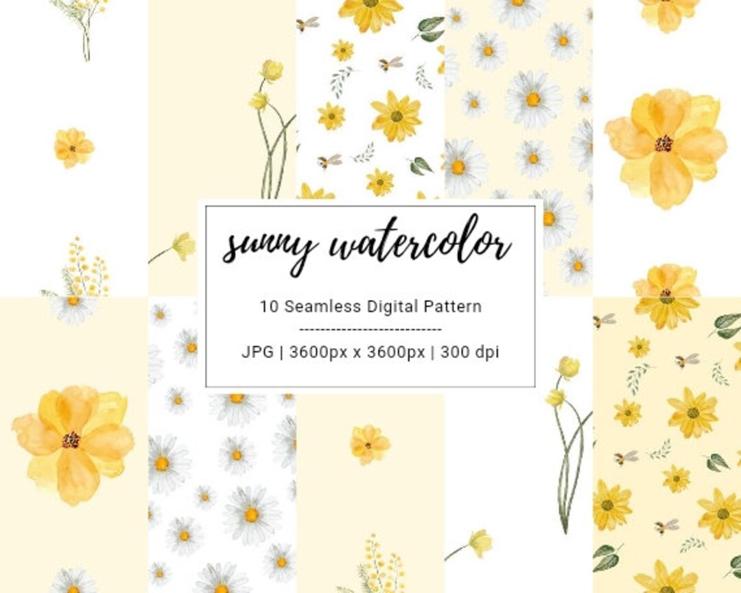 Watercolor Yellow Flower - Seamless Digital Pattern - Printable ...