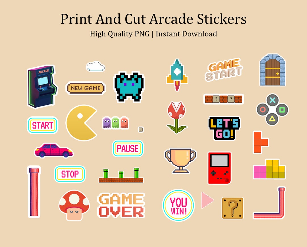 Printable Arcade Stickers, PNG Stickers, Stickers PNG Bundle, Digital ...