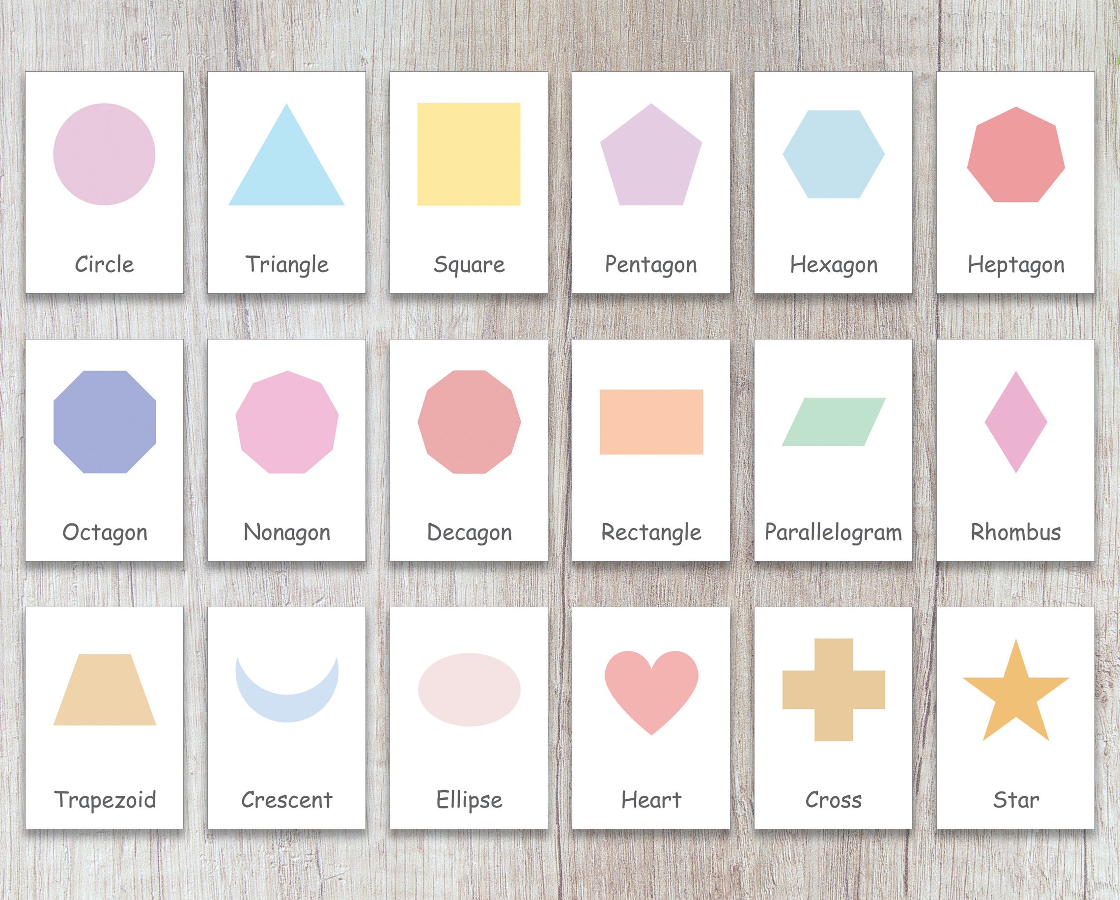 Geometric Shape Flash Cards Montessori Flashcards - Etsy