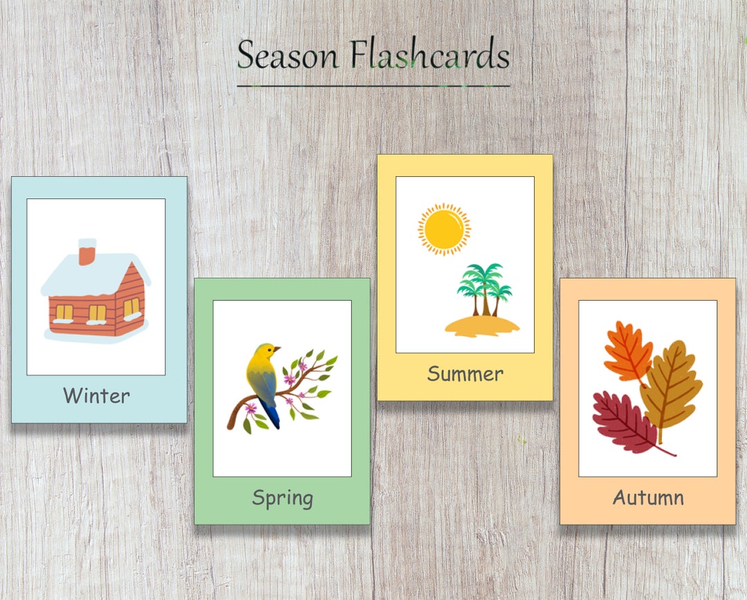 Seasons Flashcards, Pre School Cards, Montessori Flashcards ...