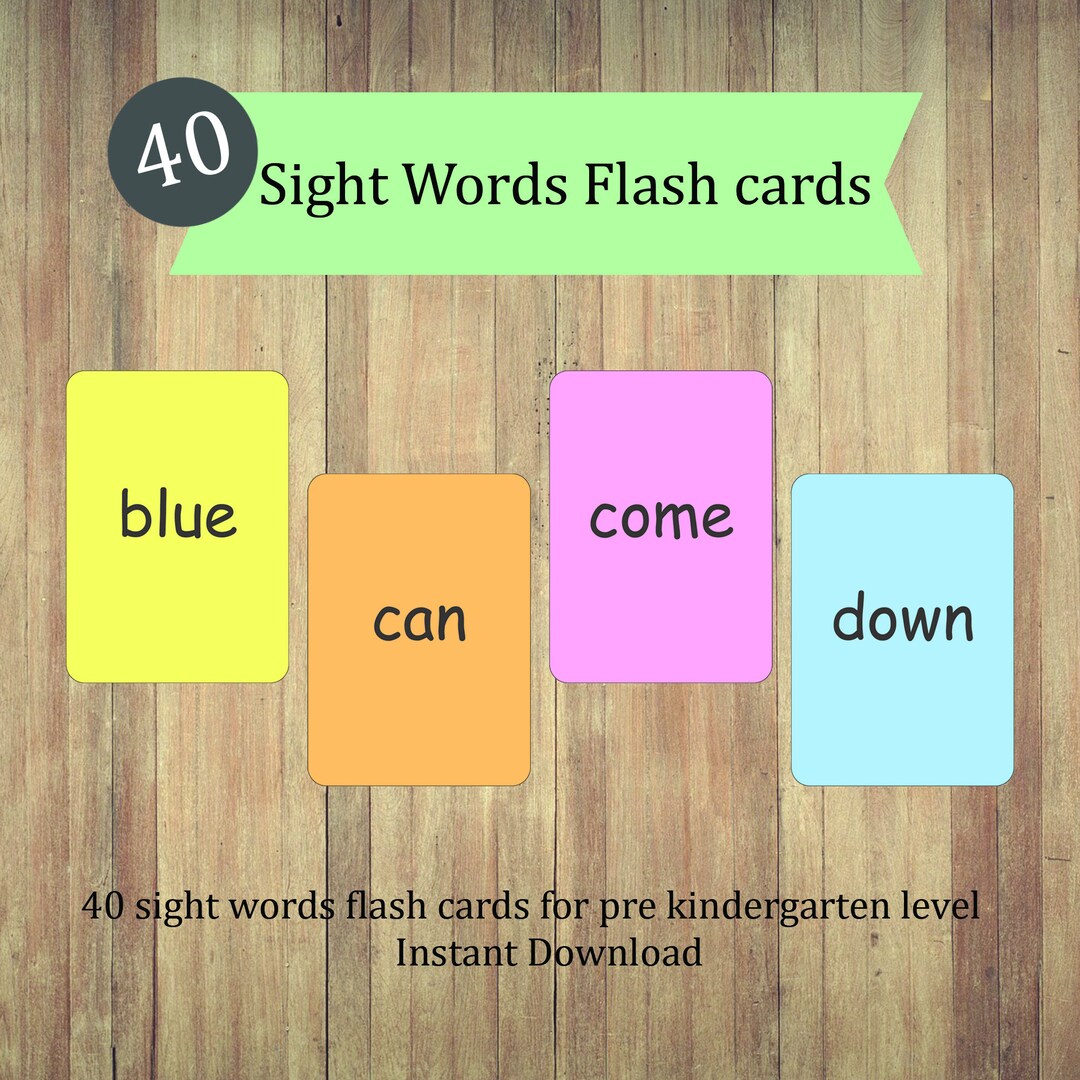 Sight Words Flash Cards, Pre Kindergarten Level. 40 Sight Words Flash ...