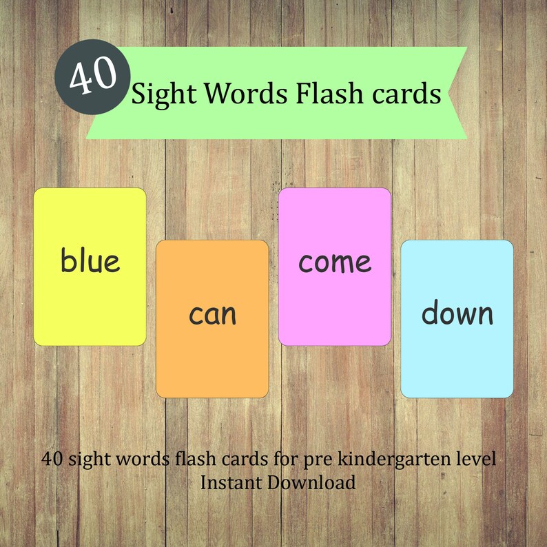 Sight Words Flash Cards Pre Kindergarten Level. 40 Sight - Etsy