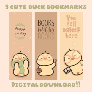 Digital Cute Duck Bookmarks, Cute Bookmarks, Book Lovers Bookmark, Gift ...
