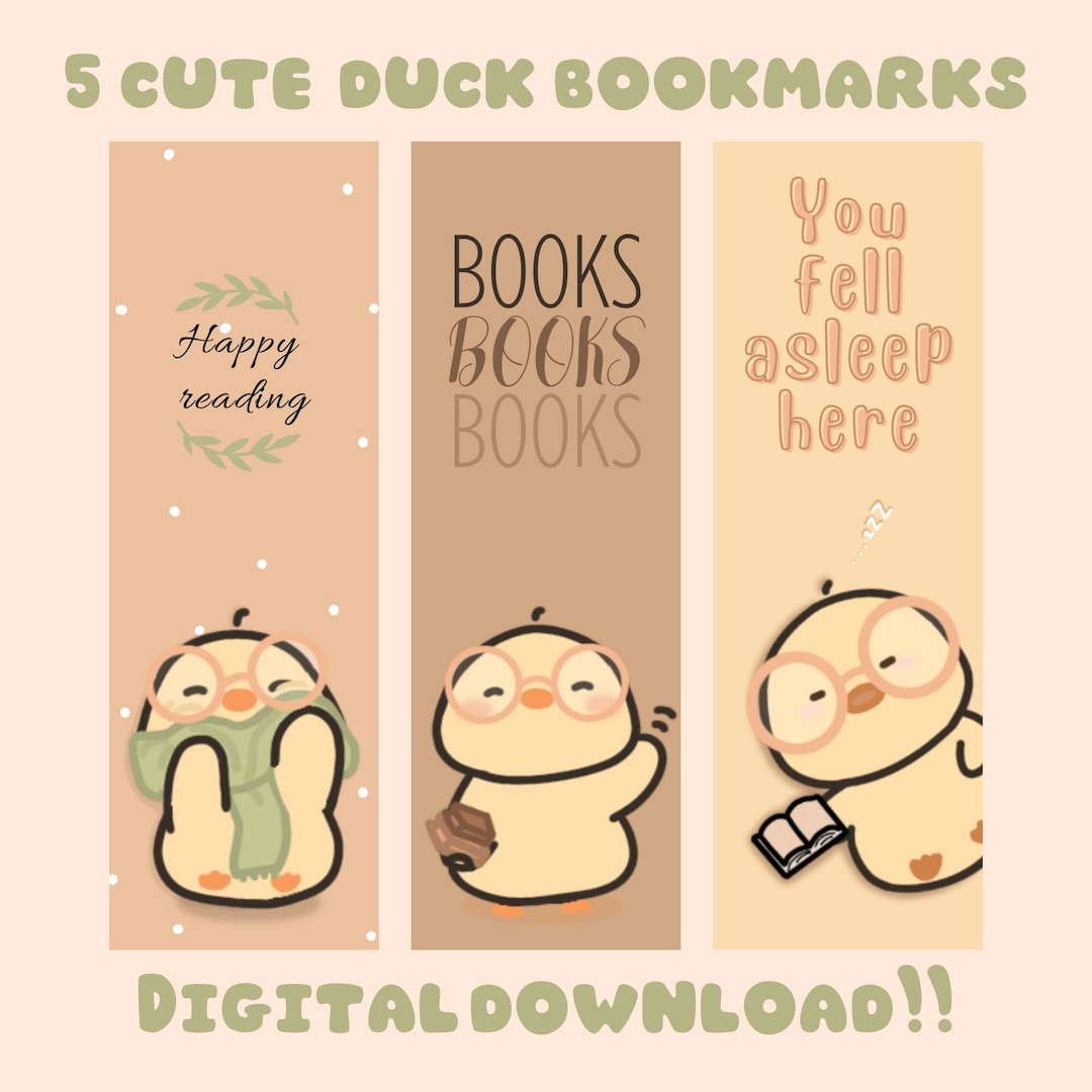 Digital Cute Duck Bookmarks, Cute Bookmarks, Book Lovers Bookmark, Gift ...
