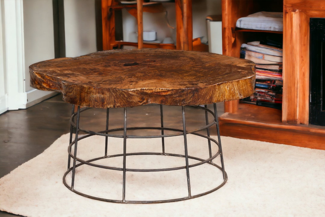 Wooden Log Center Table Natural Wooden Grains Table Mango - Etsy