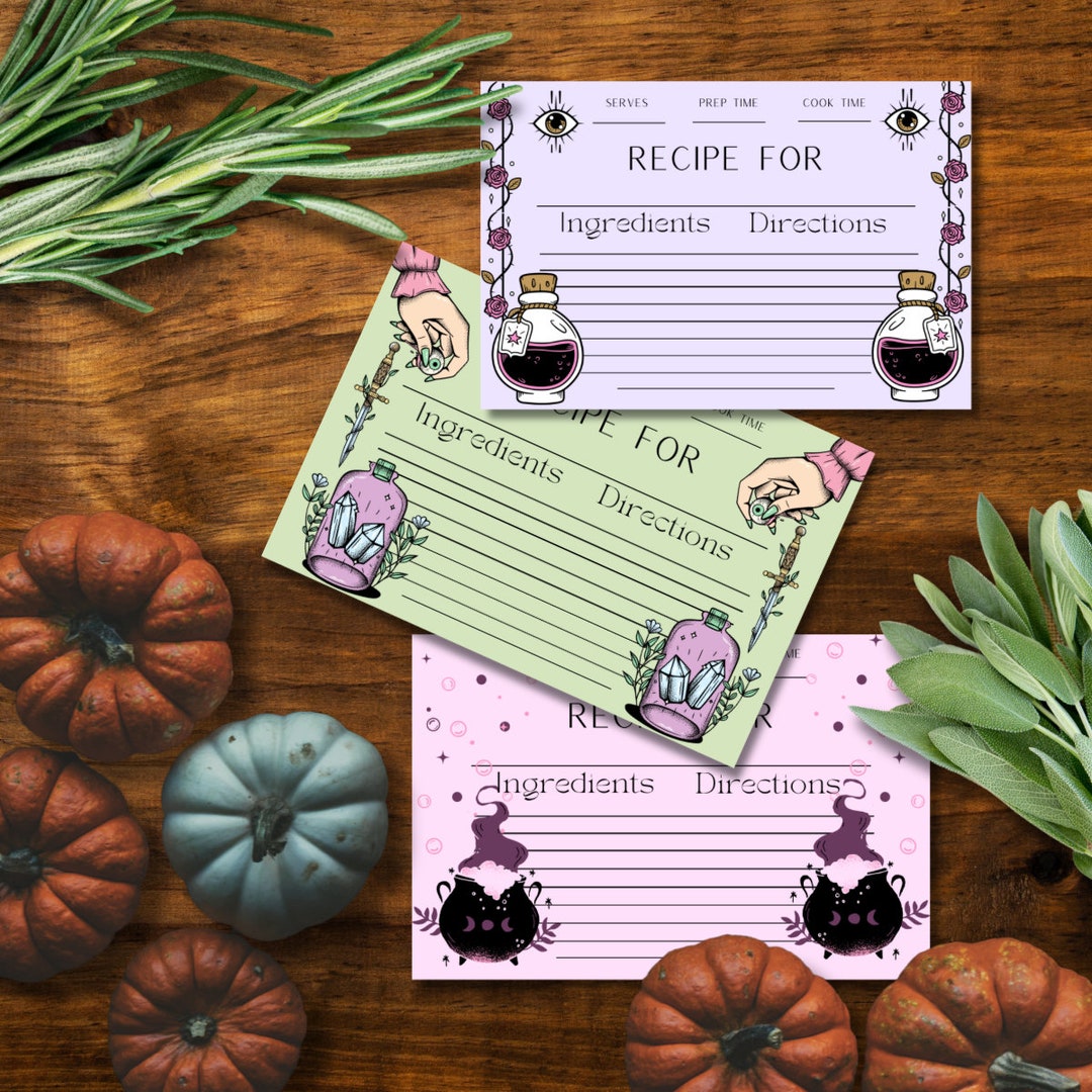 Witch Recipe Cards, Cooking Spells, Digital Download, Print at Home ...