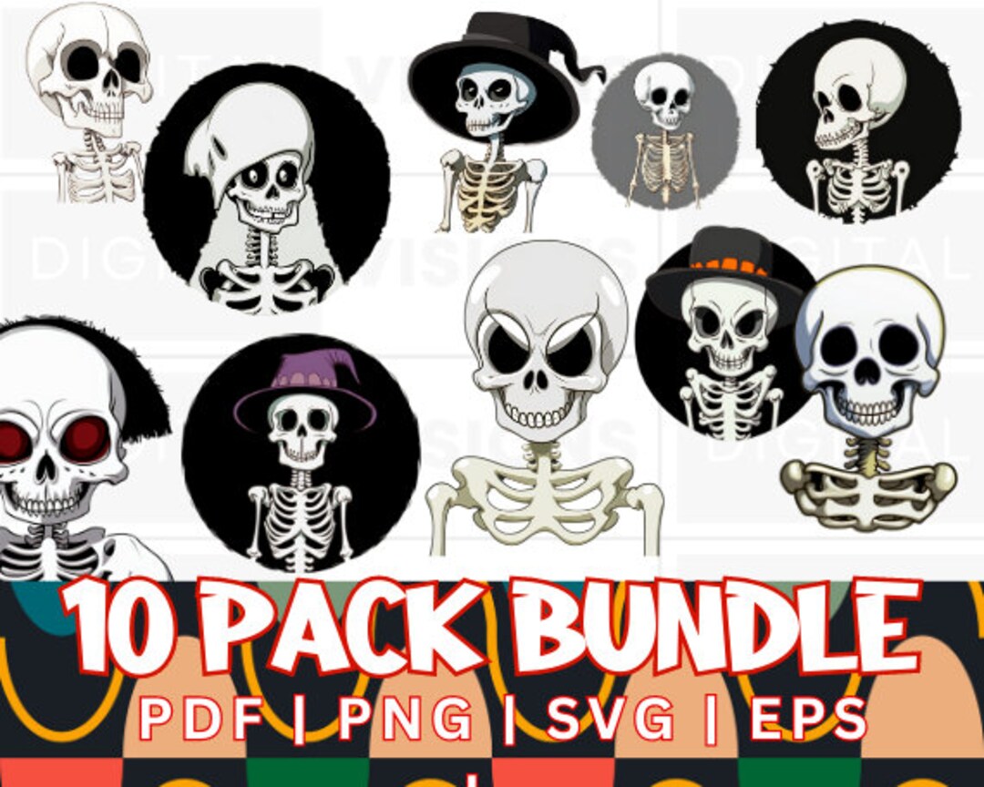 Animated Skeleton SVG Bundle, Halloween Bundle, 10 Animated Designs for ...